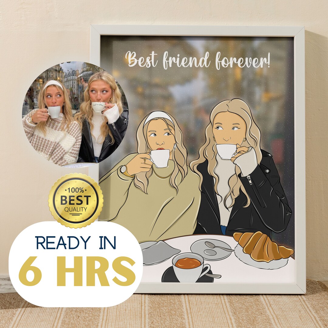 Personalisiertes Beste Freundin Portrait Geschenk, gesichtsloser ...