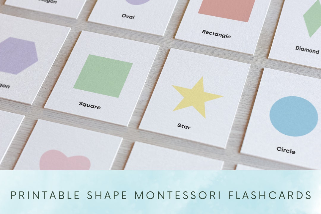 Montessori Shapes Flashcards Set Geometric Learning Materials Preschool ...