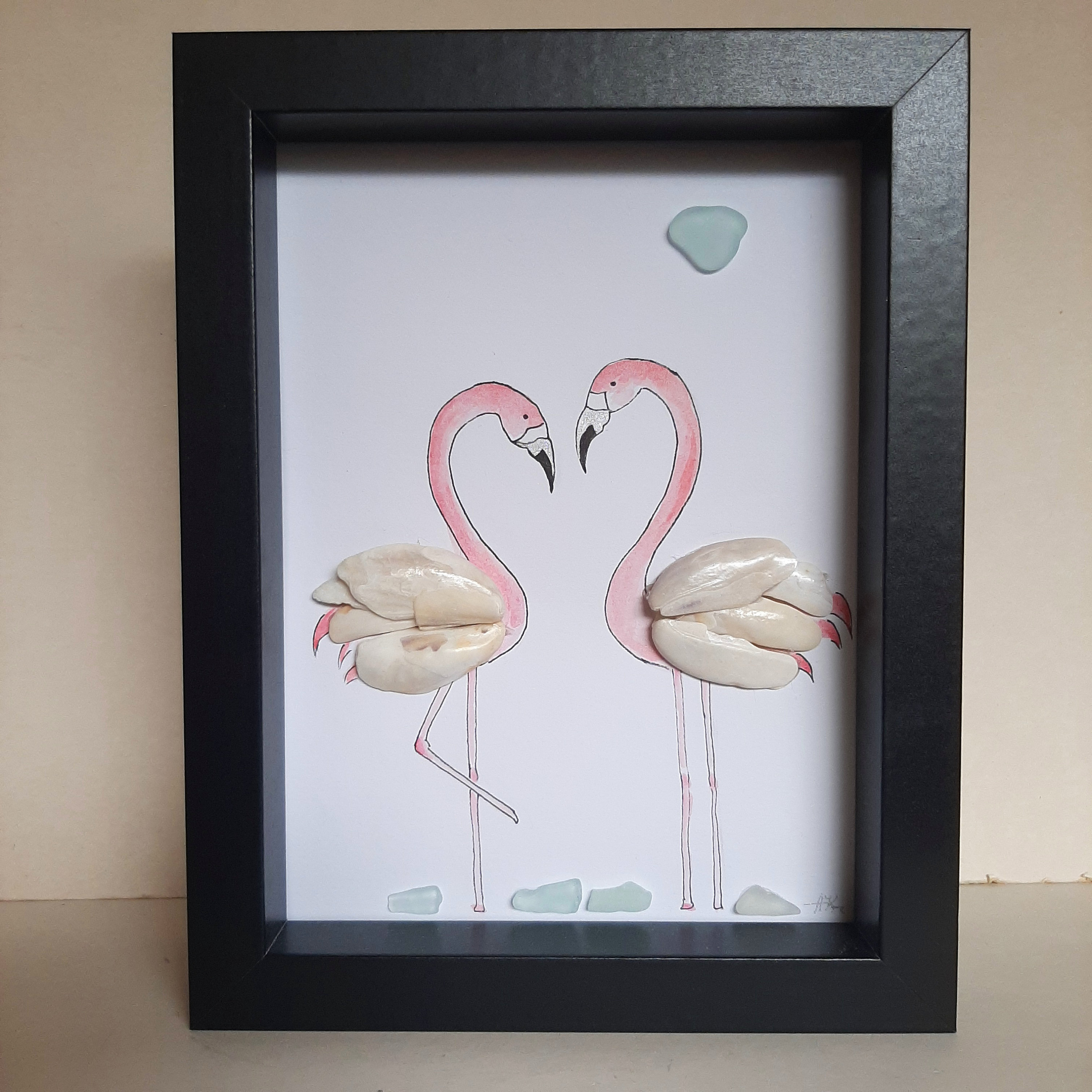 Sea Glass Art Pink Flamingo, Sea Shell Art, Couple Gift, Family Gift ...