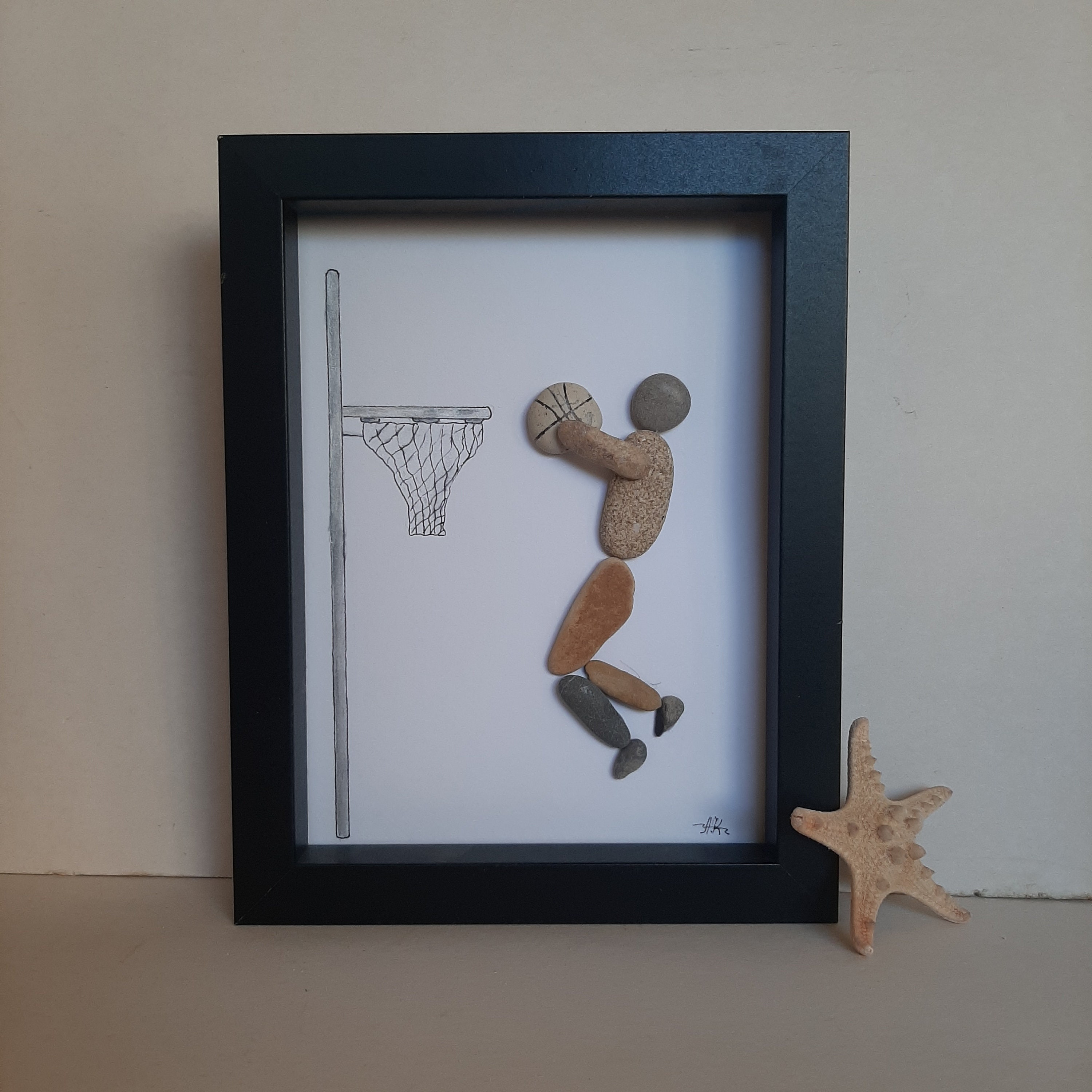 Pebble Art Basketball Player, Sea Glass Art, Gorgeous Gift for Best ...