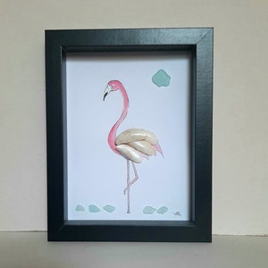 Sea Glass Art Pink Flamingo, Sea Shell Art, Couple Gift, Family Gift ...