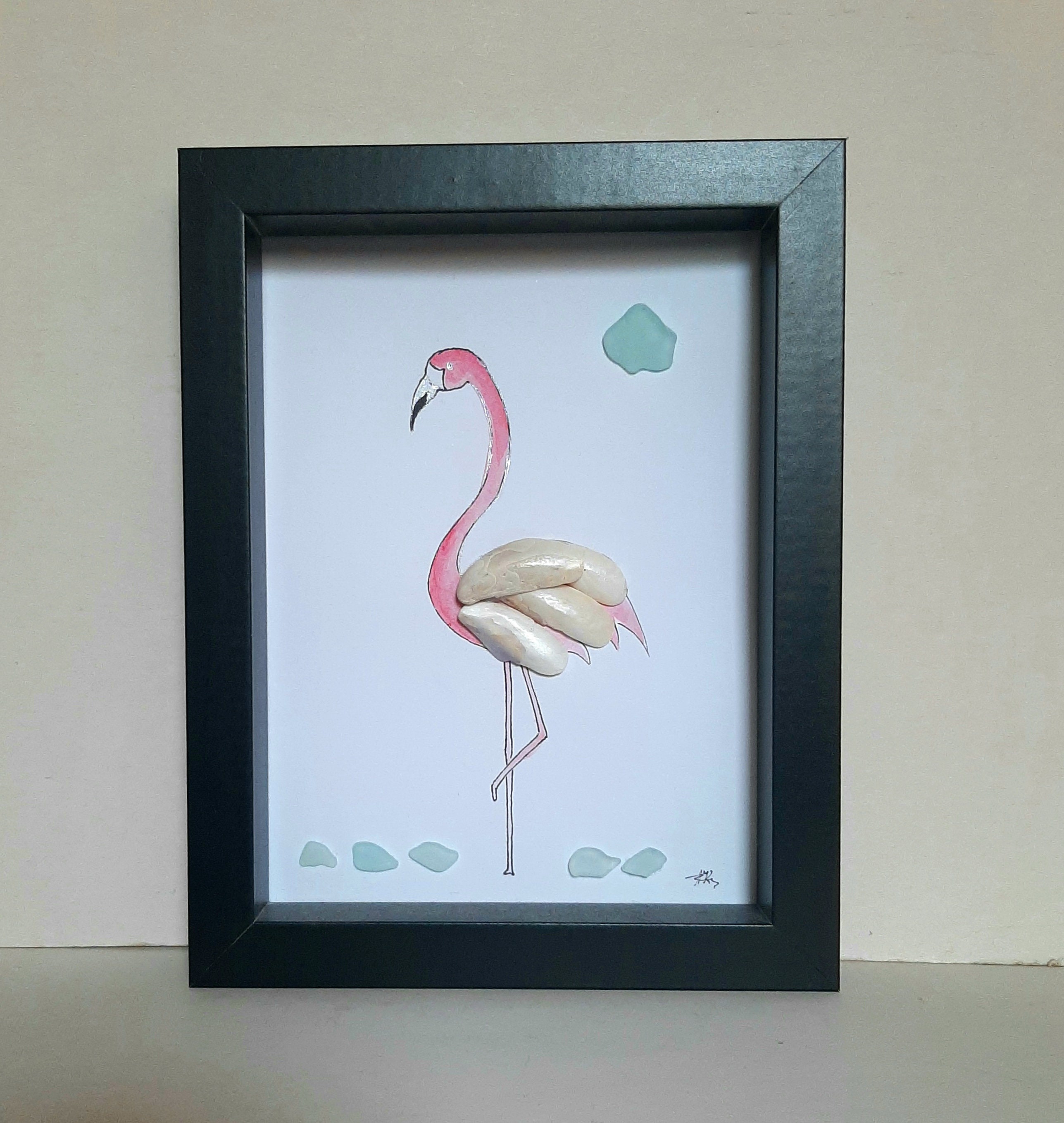 Sea Glass Art Pink Flamingo, Sea Shell Art, Couple Gift, Family Gift ...