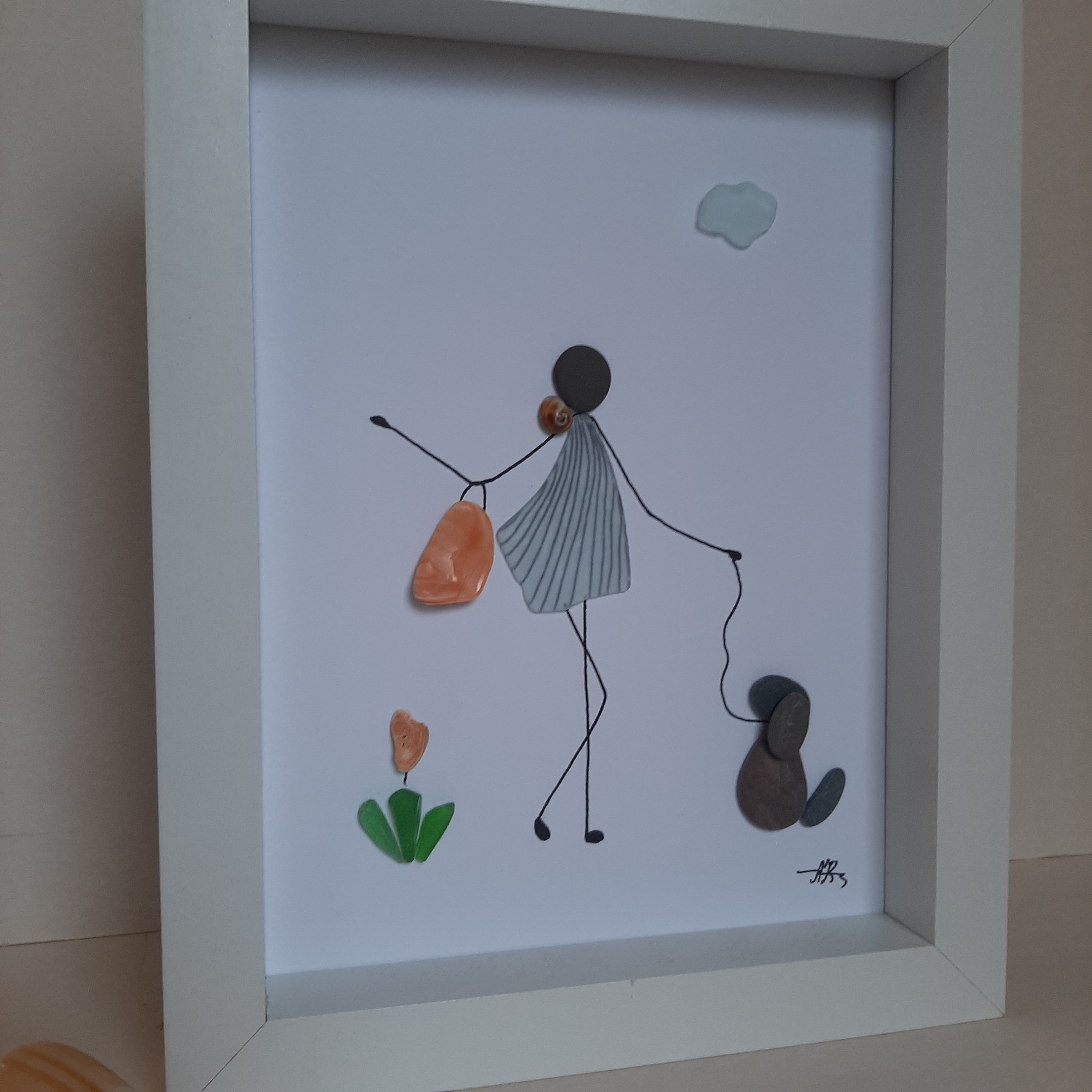 Pebble Art Lady With a Dog, Sea Glass Art, Woman and Dog, Beach Picture ...