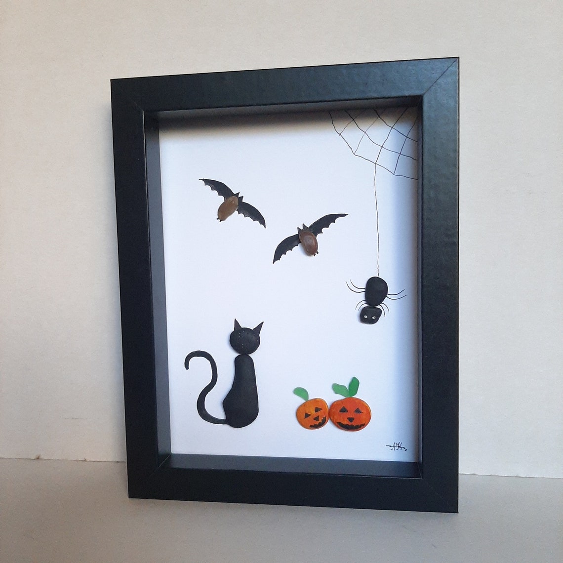 Pebble Art Halloween Decoration, Spider, Pumpkin, Cat, Bats - Etsy