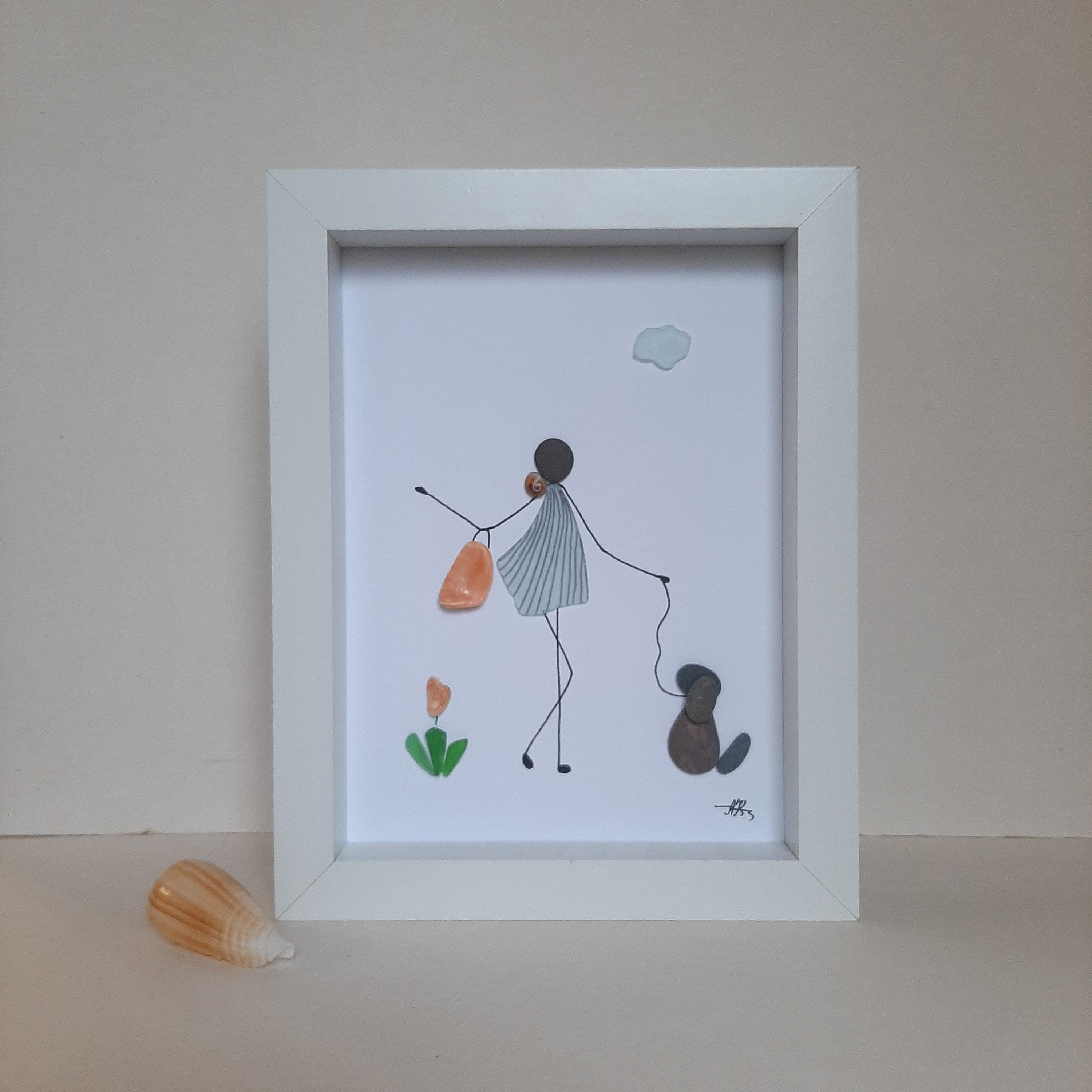 Pebble Art Lady With a Dog, Sea Glass Art, Woman and Dog, Beach Picture ...