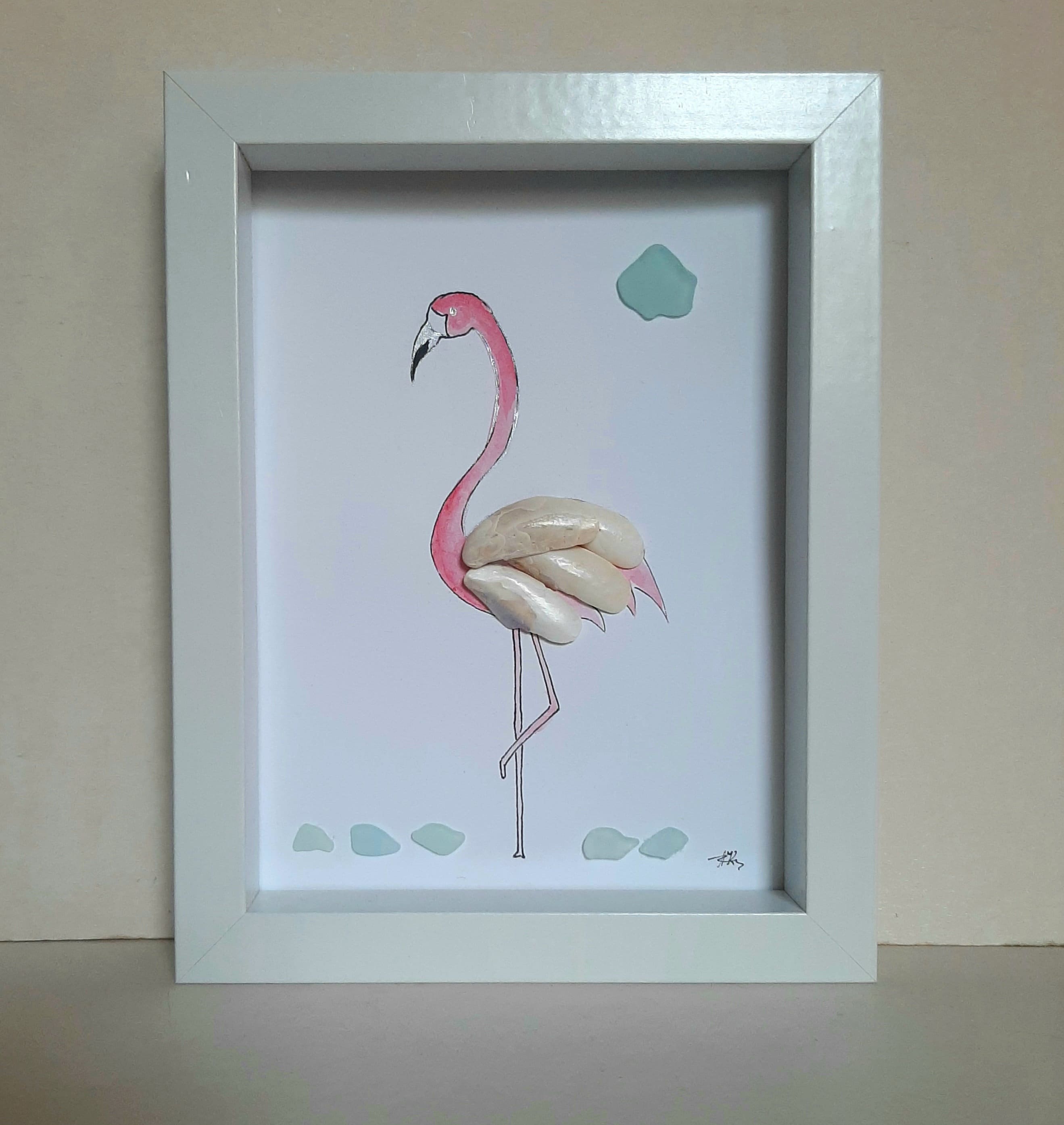 Sea Glass Art Pink Flamingo, Sea Shell Art, Couple Gift, Family Gift ...