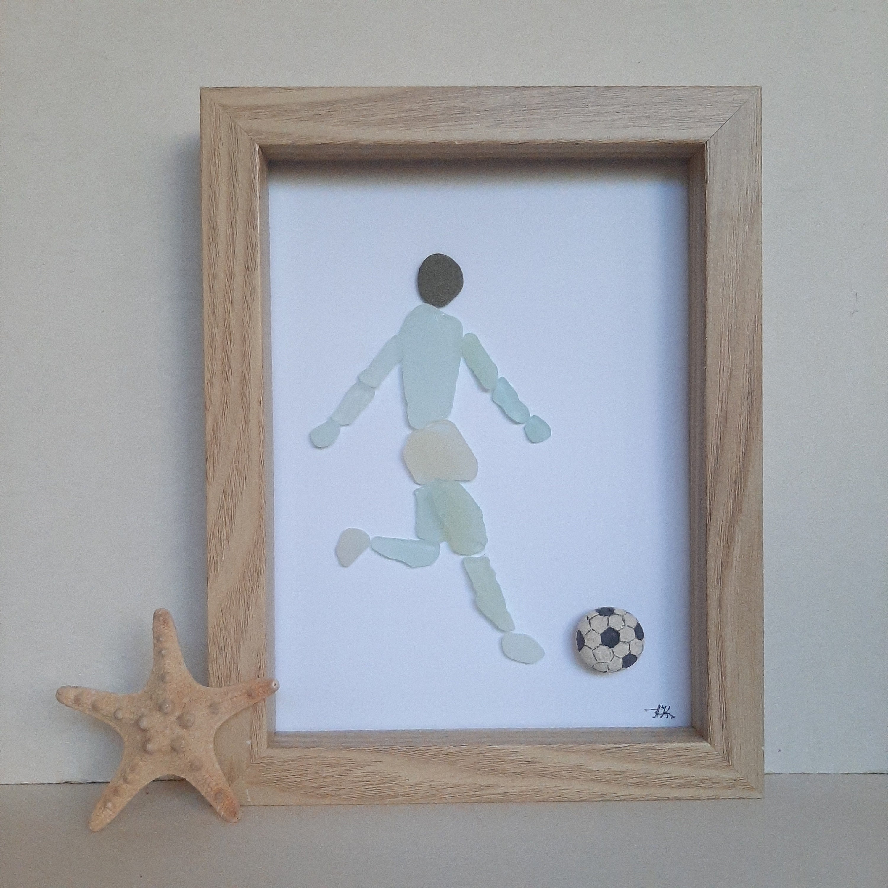 Pebble Art Football Player, Sea Glass Art, Gorgeous Gift for Best ...