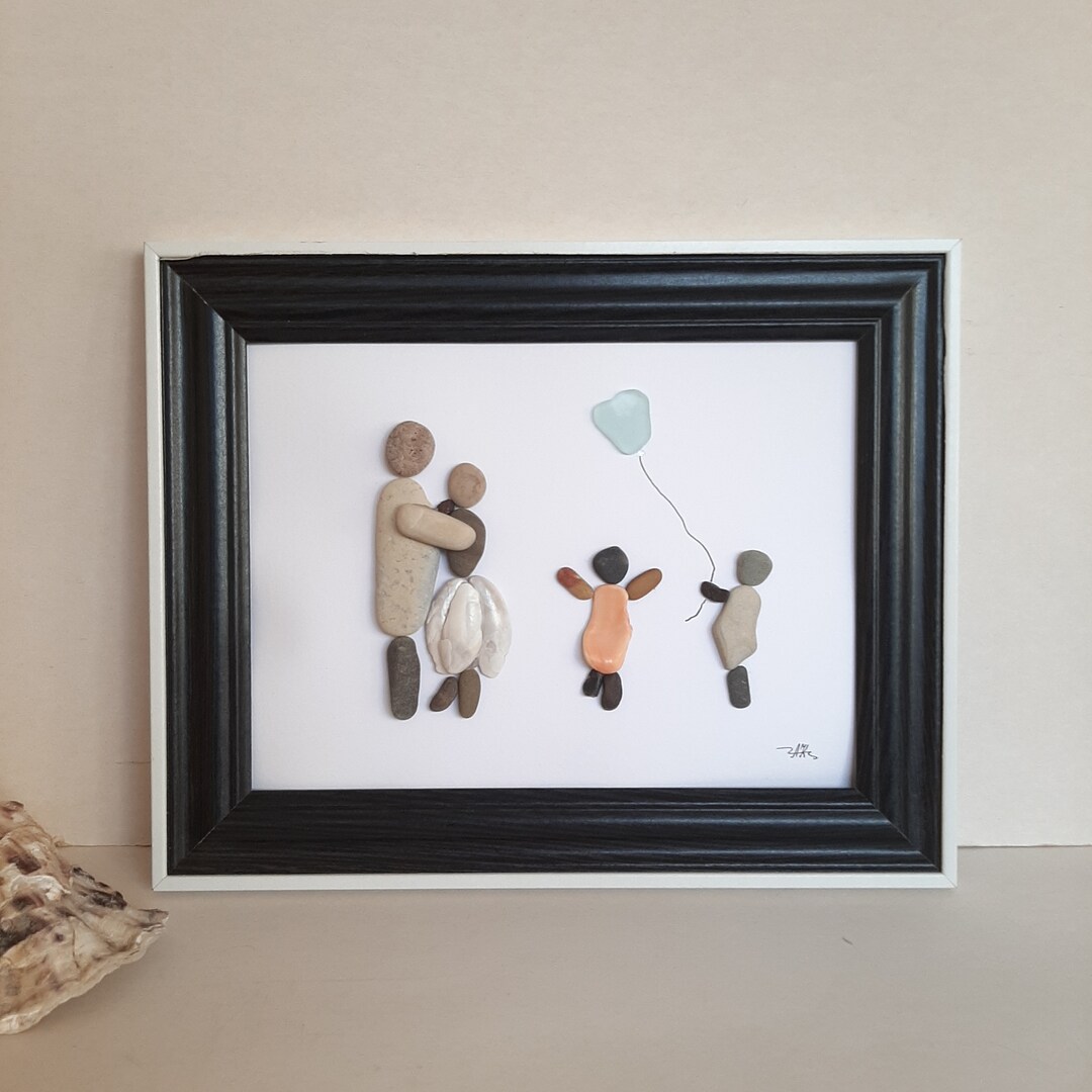 Pebble Art, Happy Family of 4, Parents Gift, Kids Room Decor, Birthday ...