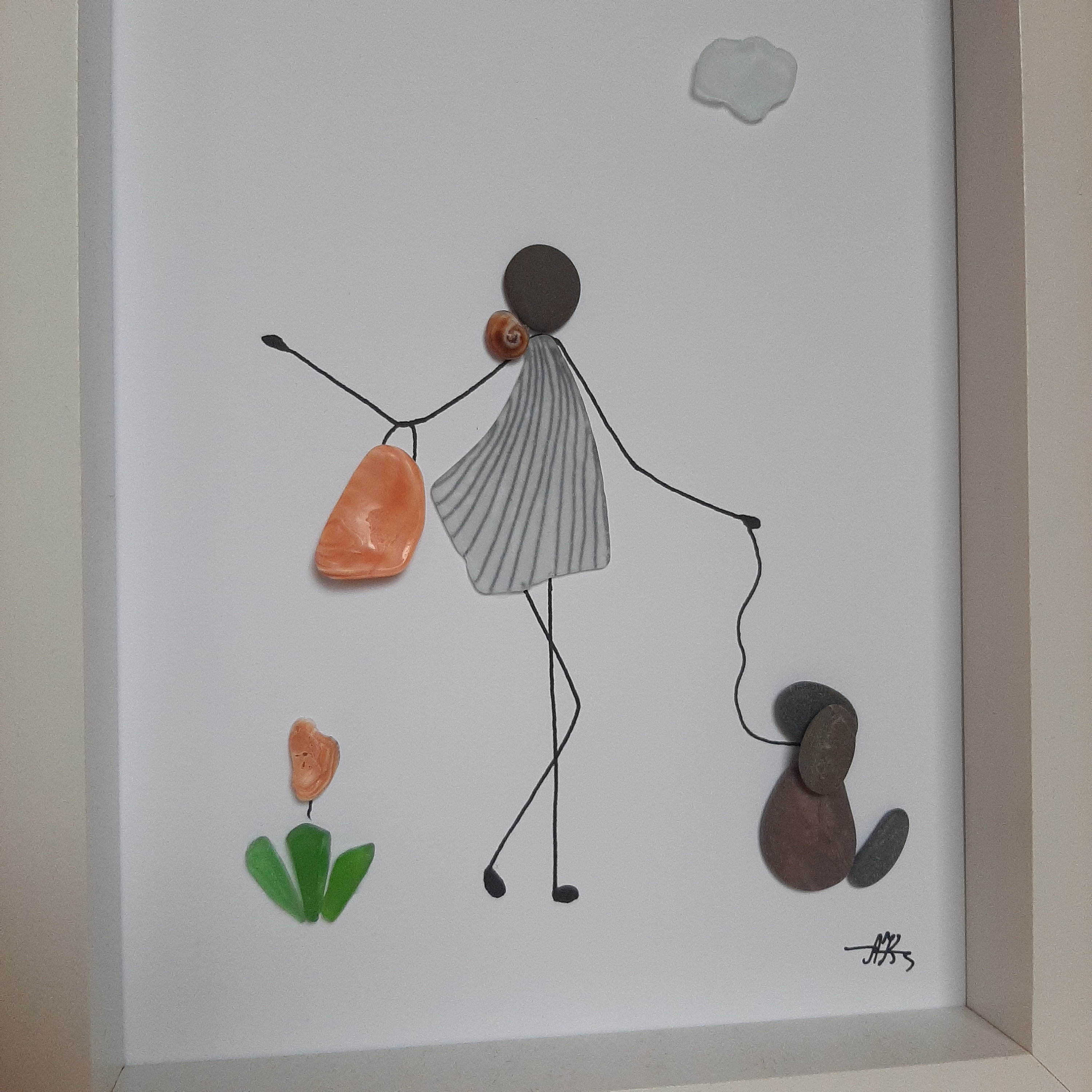 Pebble Art Lady With a Dog, Sea Glass Art, Woman and Dog, Beach Picture ...