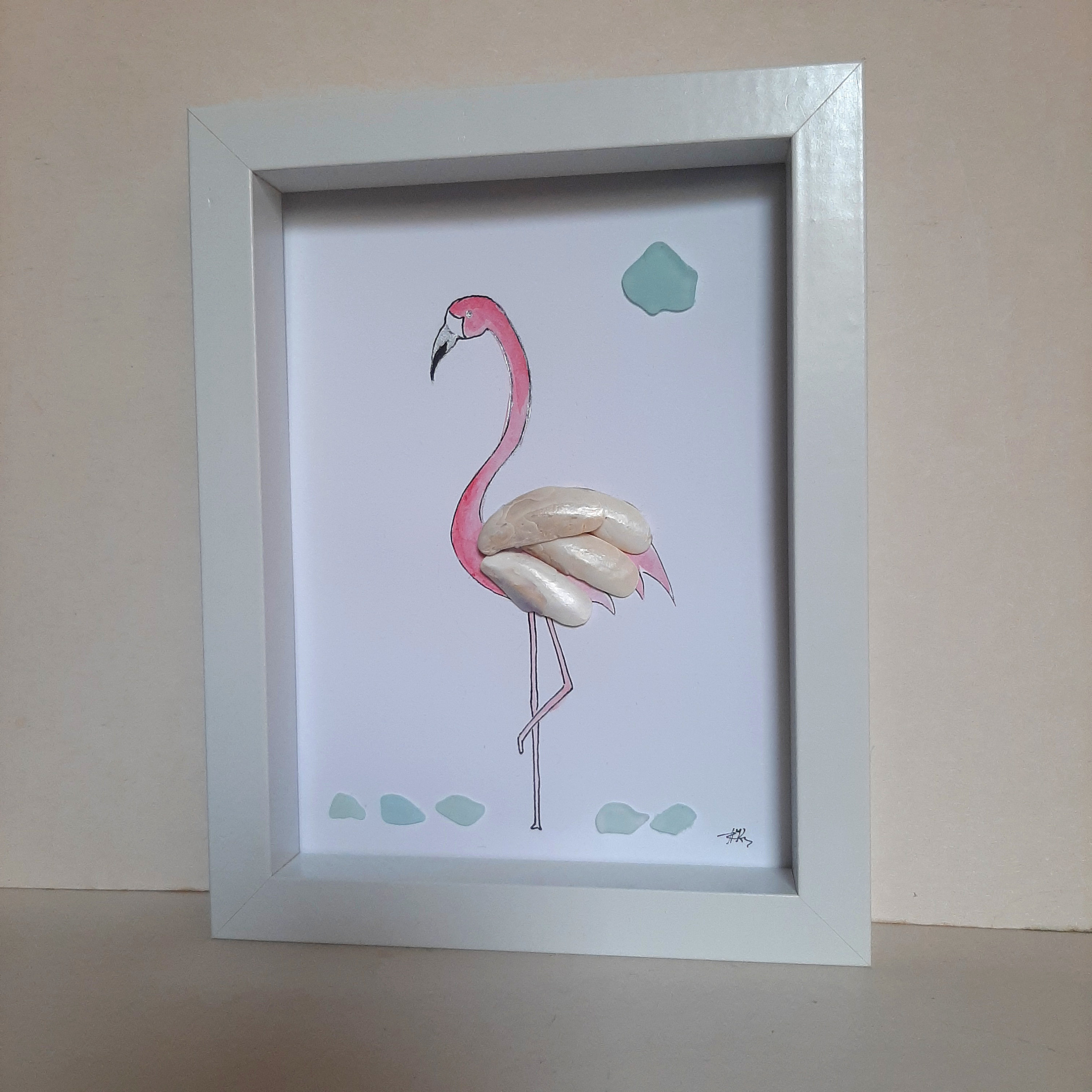 Sea Glass Art Pink Flamingo, Sea Shell Art, Couple Gift, Family Gift ...
