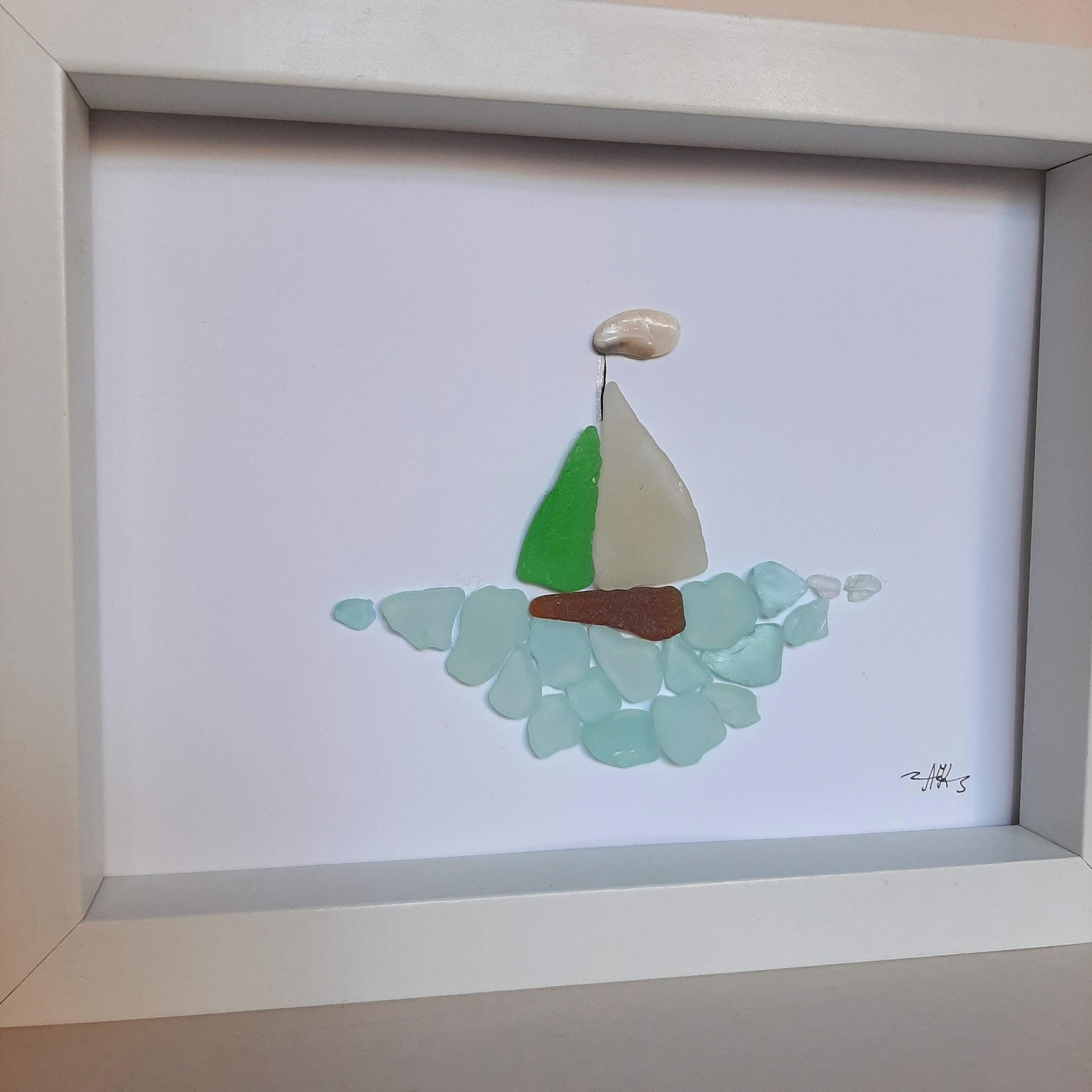 Sea Glass Art, Pebble Art, Sea Glass Boat, Sailor Gift, Beach Art ...