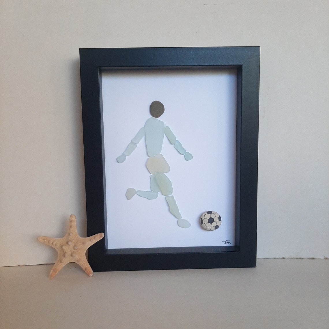 Pebble Art Football Player, Sea Glass Art, Gorgeous Gift for Best ...