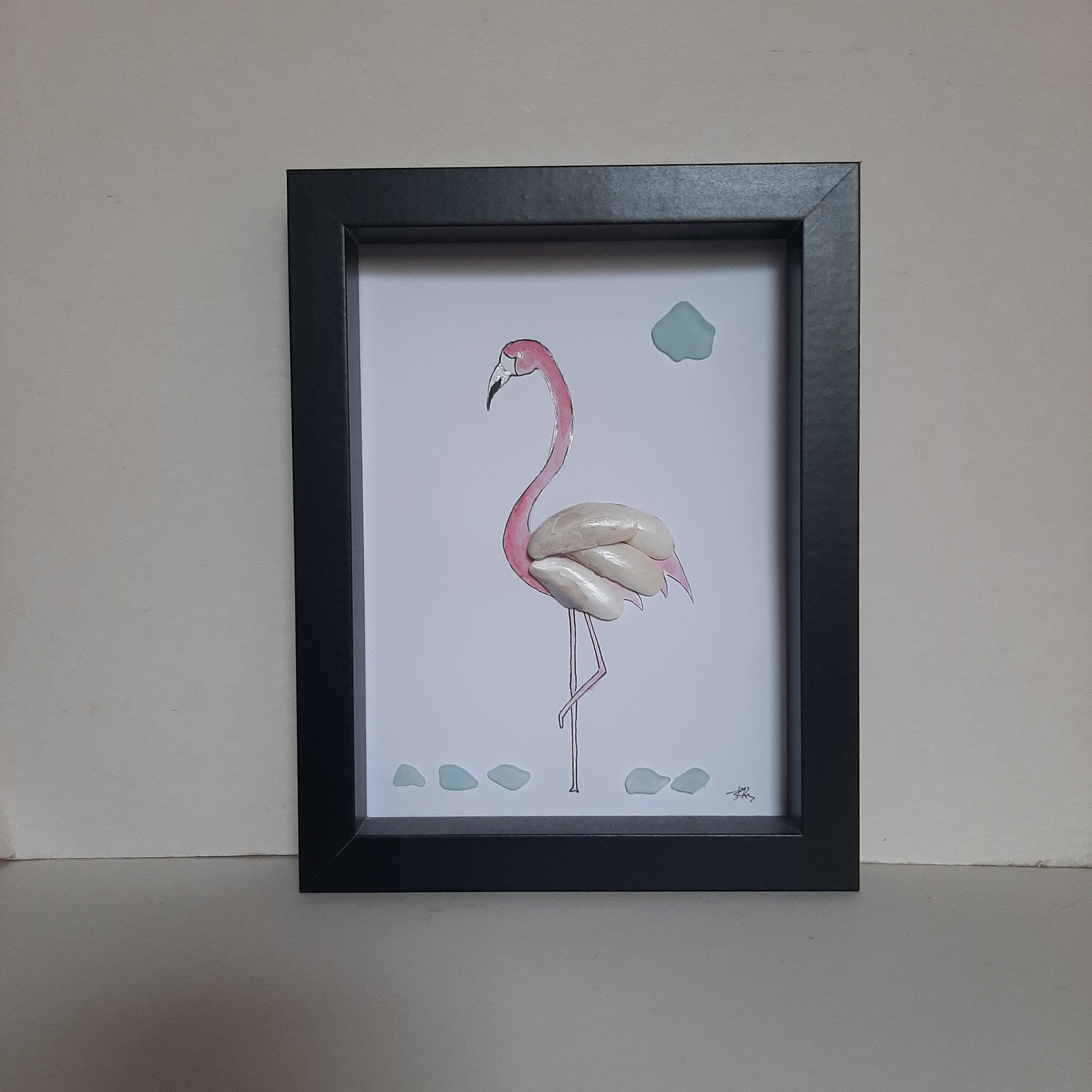 Sea Glass Art Pink Flamingo, Sea Shell Art, Couple Gift, Family Gift ...