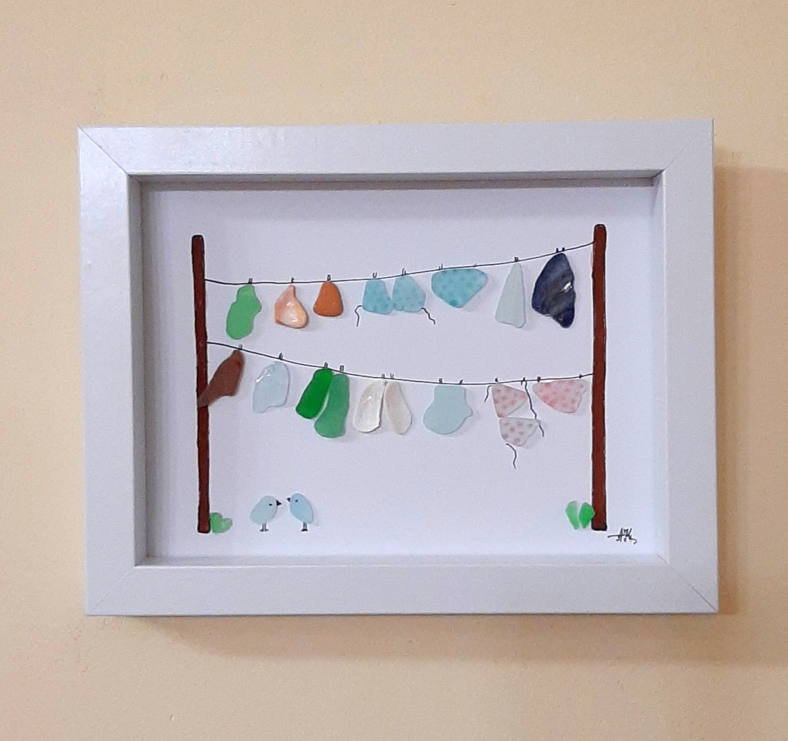 Sea Glass Art, Sea Glass Laundry, Pebble Art Bird, Gorgeous Gift for ...