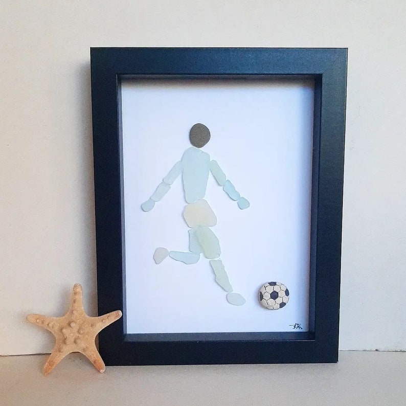 Pebble Art Football Player, Sea Glass Art, Gorgeous Gift for Best ...
