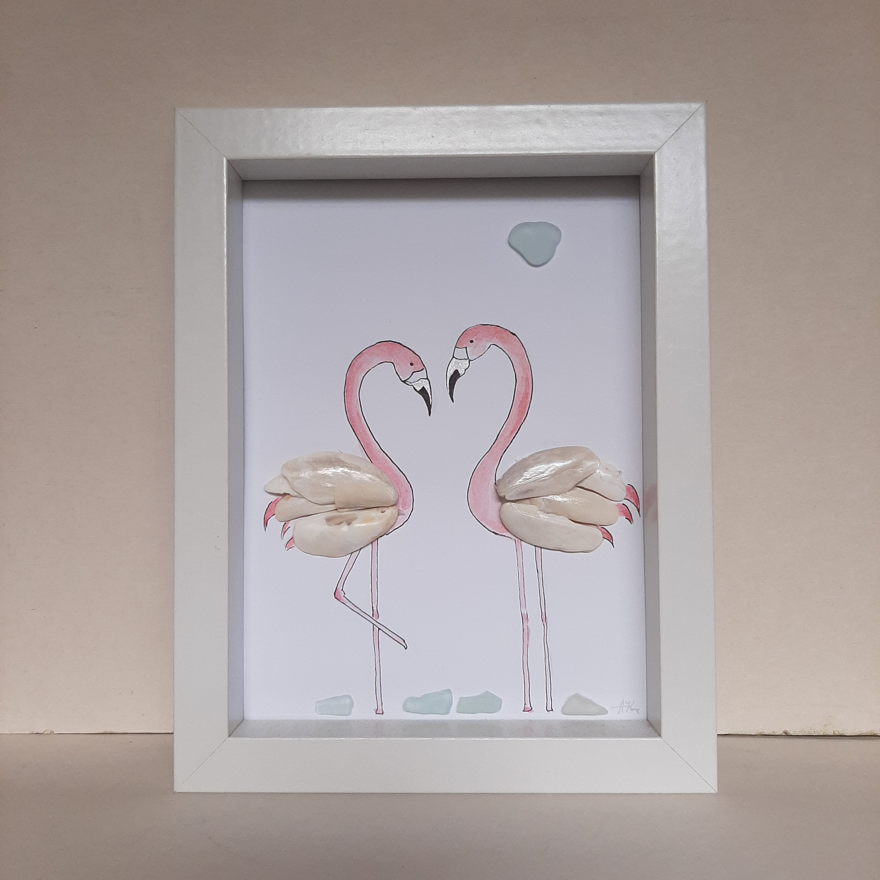 Sea Glass Art Pink Flamingo, Sea Shell Art, Couple Gift, Family Gift ...