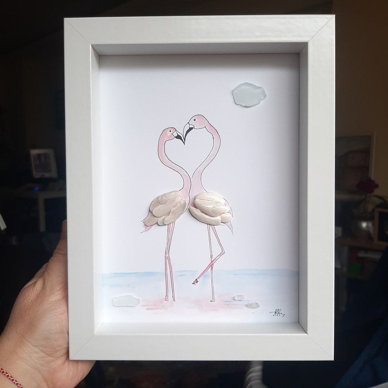 Sea Glass Art Pink Flamingo, Sea Shell Art, Couple Gift, Family Gift ...