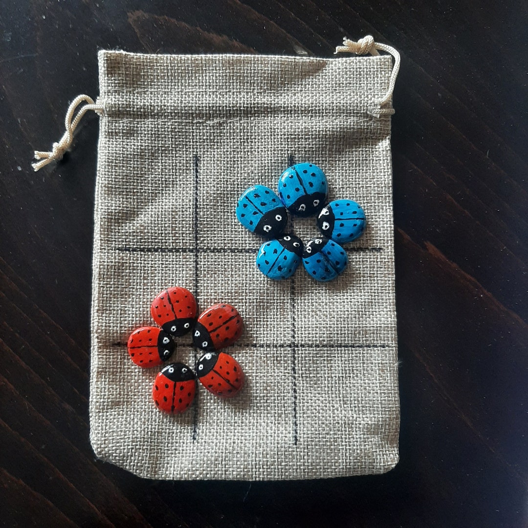Pebble Art Game Red & Blue Ladybugs, Tic Tac Toe Game for Family, Hand ...