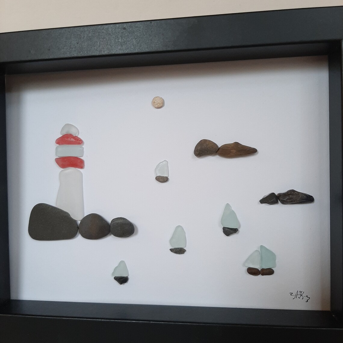 Sea Glass Art, Pebble Art, Sea Glass Boat, Lighthouse, Beach Art ...