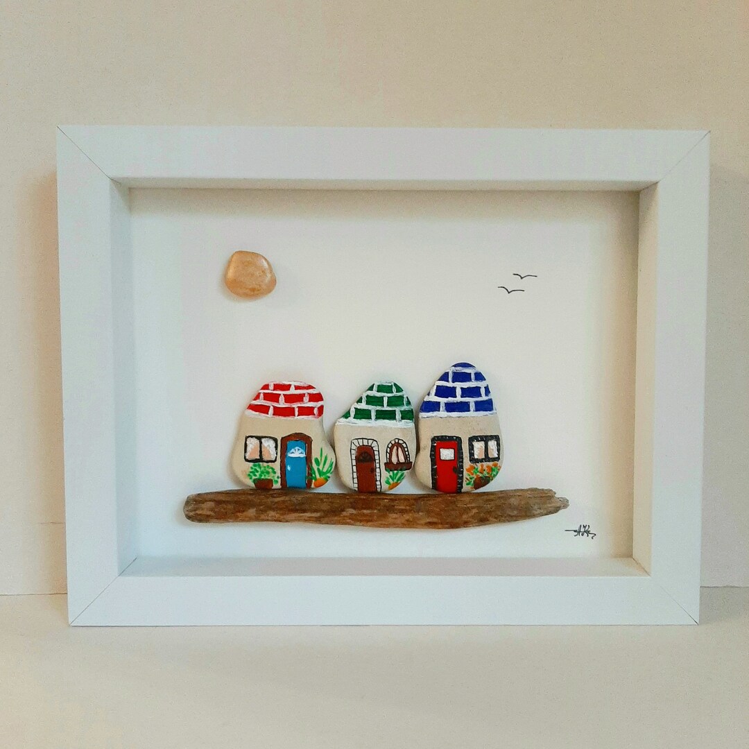 Pebble Art Beach Houses, Colorful House, Painted Stones, Gorgeous Gift ...