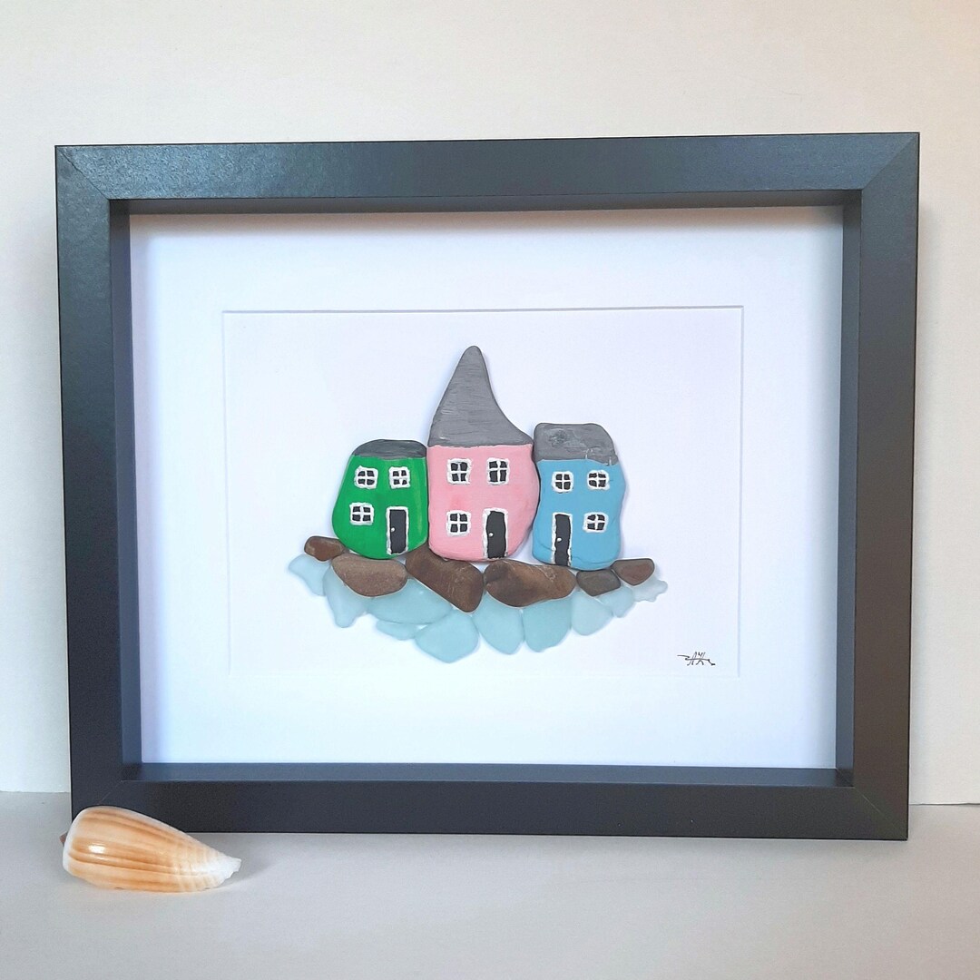 Pebble Art Beach Houses, Colorful House, Painted Stones, Gorgeous Gift ...