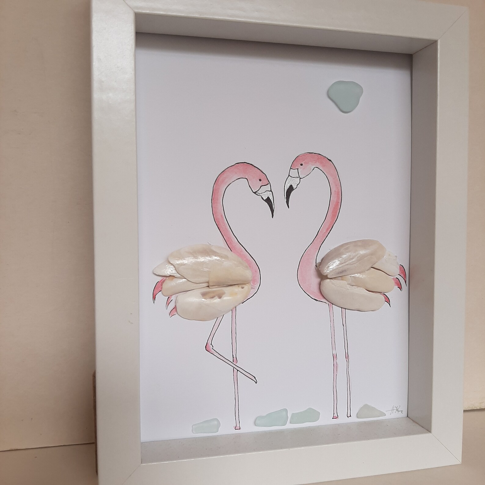 Sea Glass Art Pink Flamingo, Sea Shell Art, Couple Gift, Family Gift ...