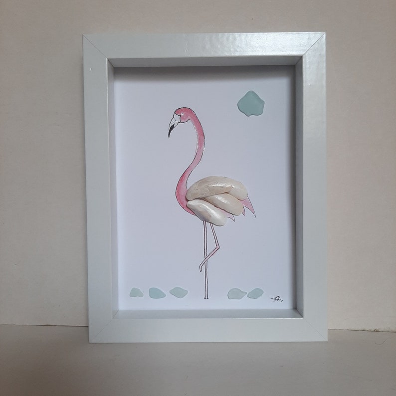 Sea Glass Art Pink Flamingo, Sea Shell Art, Couple Gift, Family Gift ...