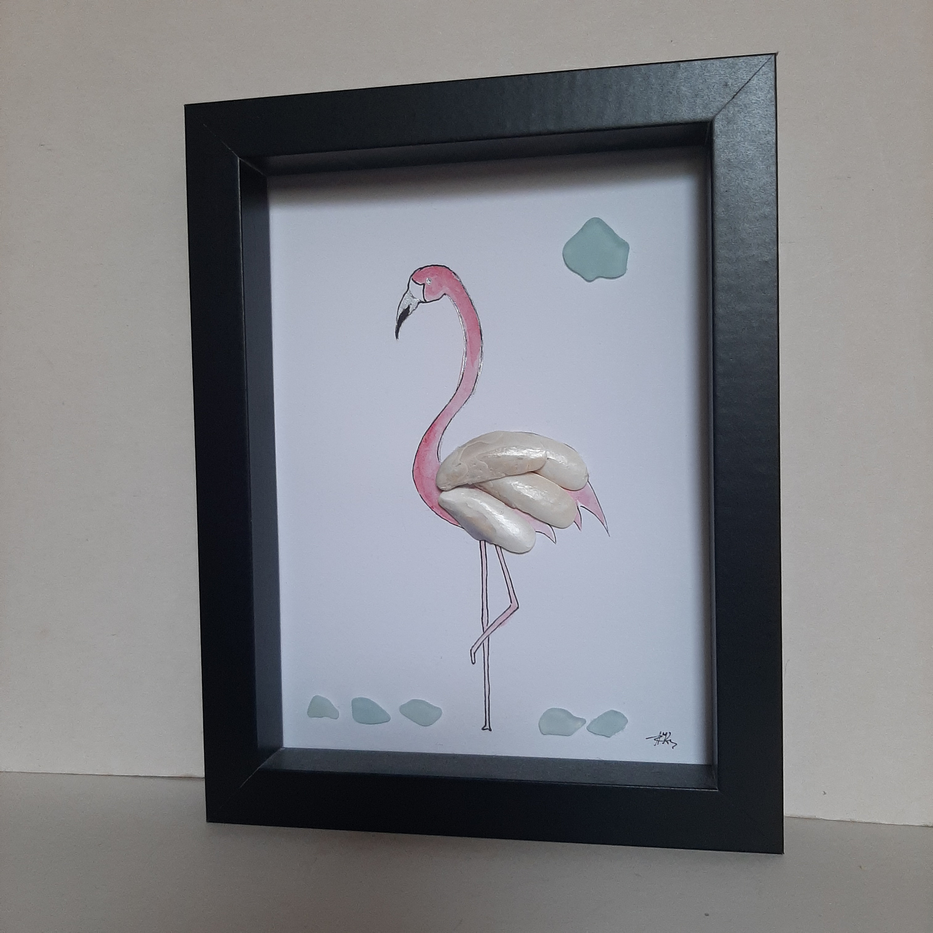Sea Glass Art Pink Flamingo, Sea Shell Art, Couple Gift, Family Gift ...