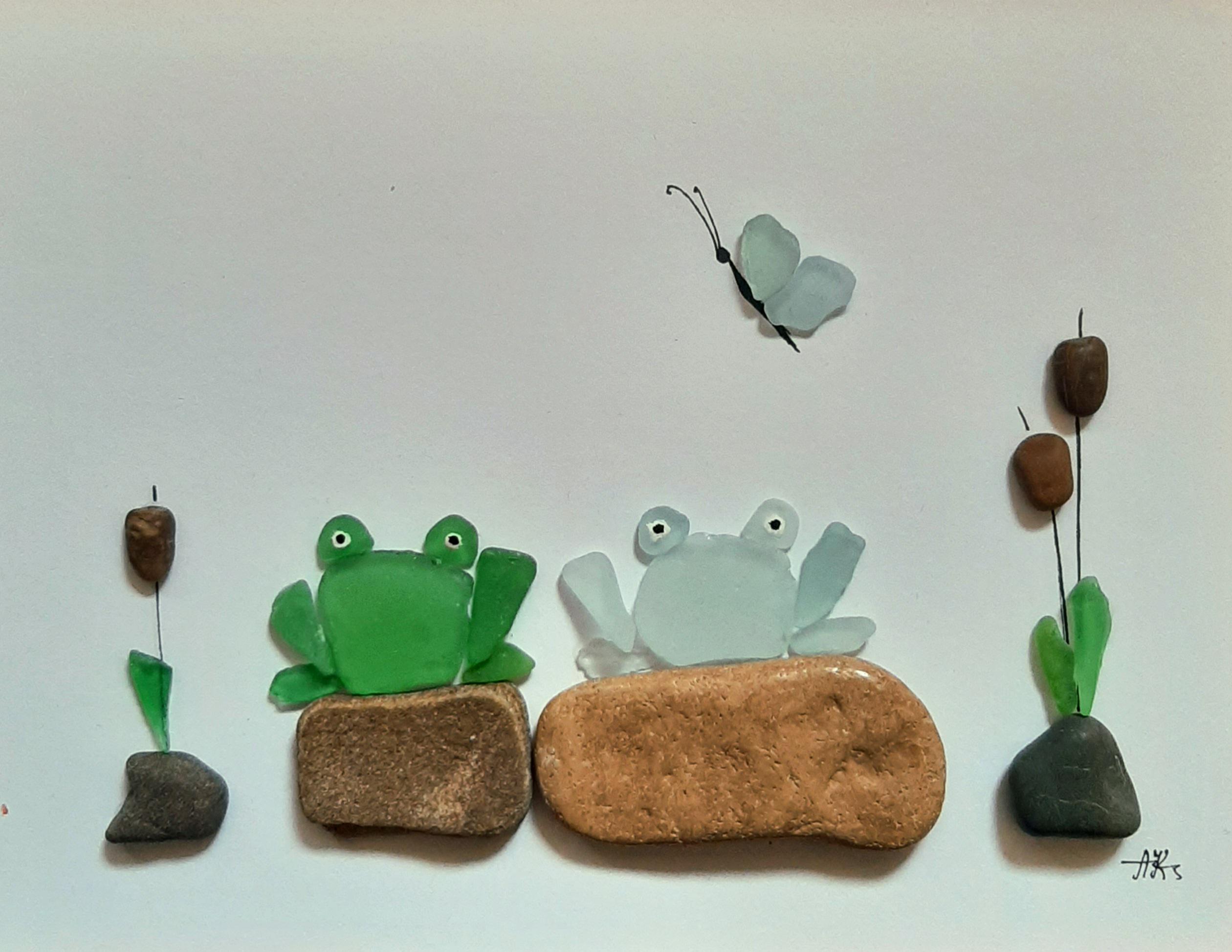 Sea Glass Art, Sea Glass Frog, Frogs, Pebble Art , Couple Gift, Best ...