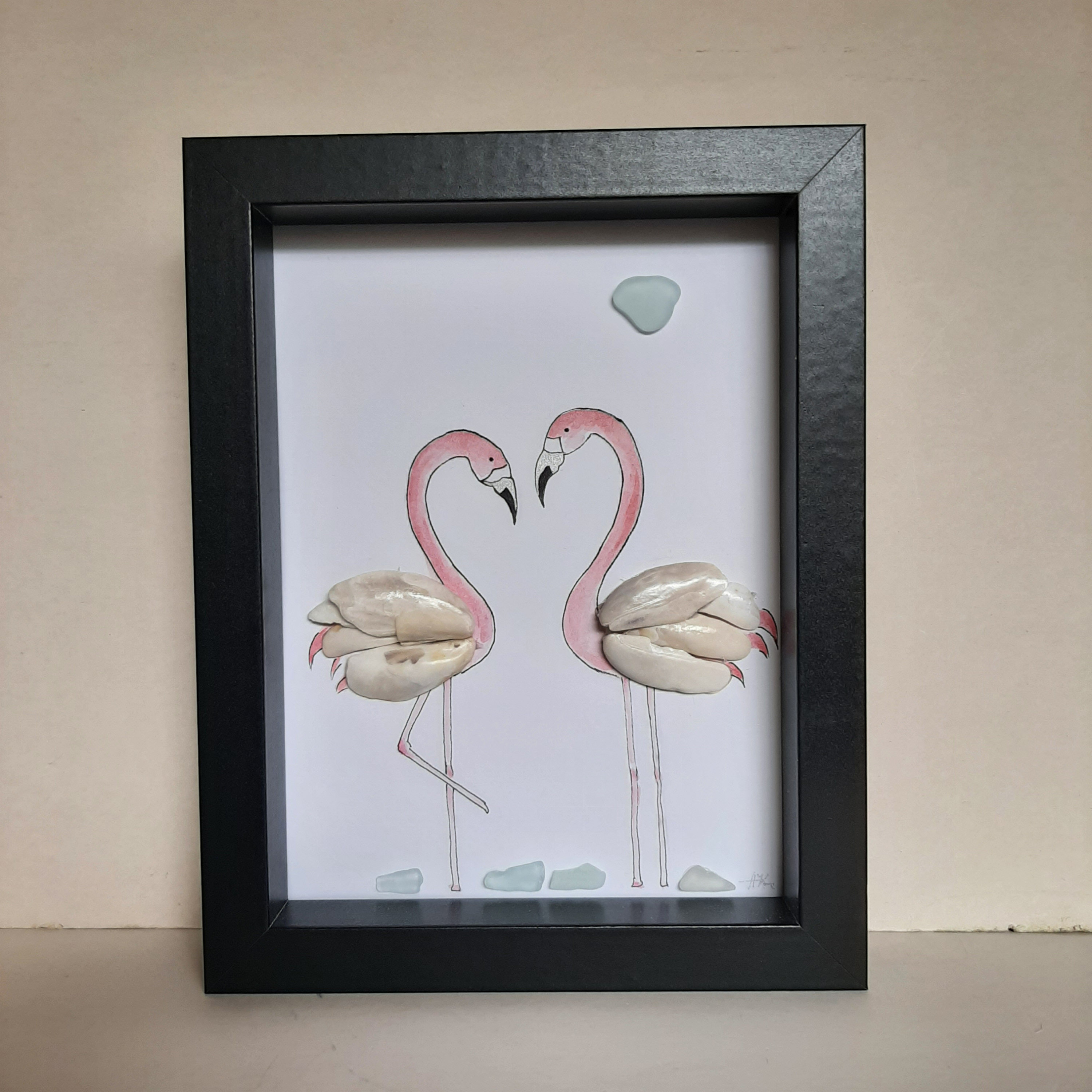 Sea Glass Art Pink Flamingo, Sea Shell Art, Couple Gift, Family Gift ...