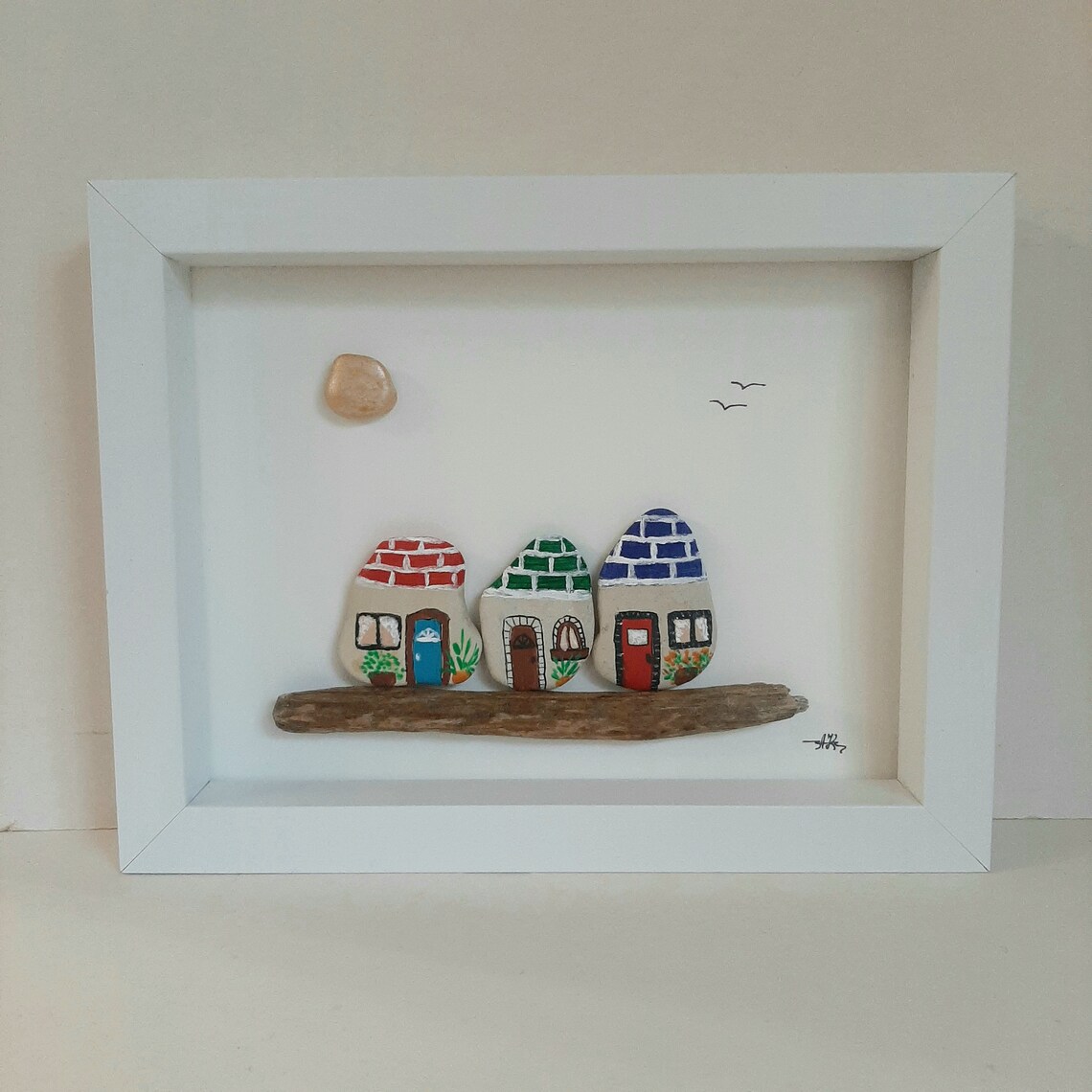 Pebble Art Beach Houses, Colorful House, Painted Stones, Gorgeous Gift ...