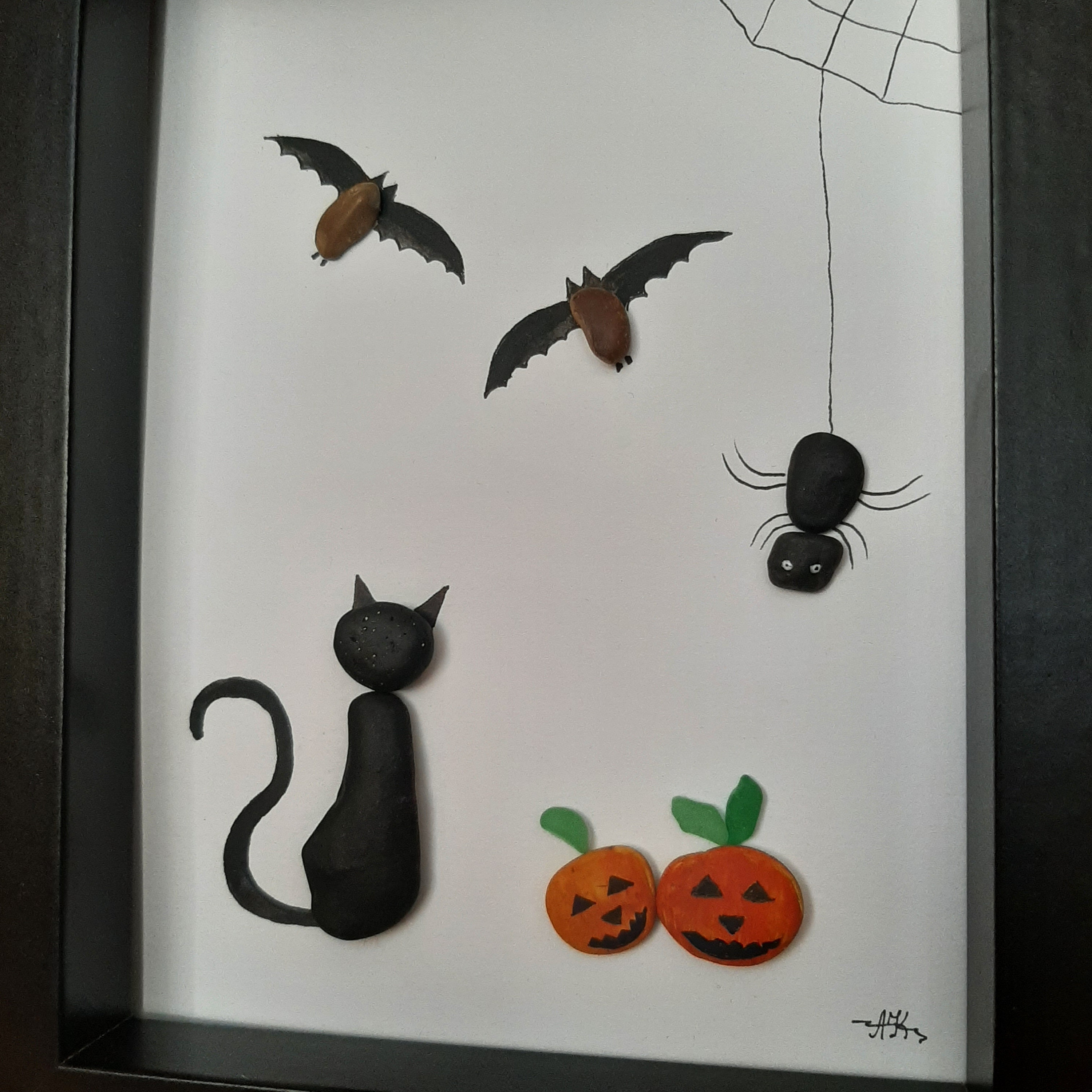 Pebble Art Halloween Decoration, Spider, Pumpkin, Cat, Bats - Etsy