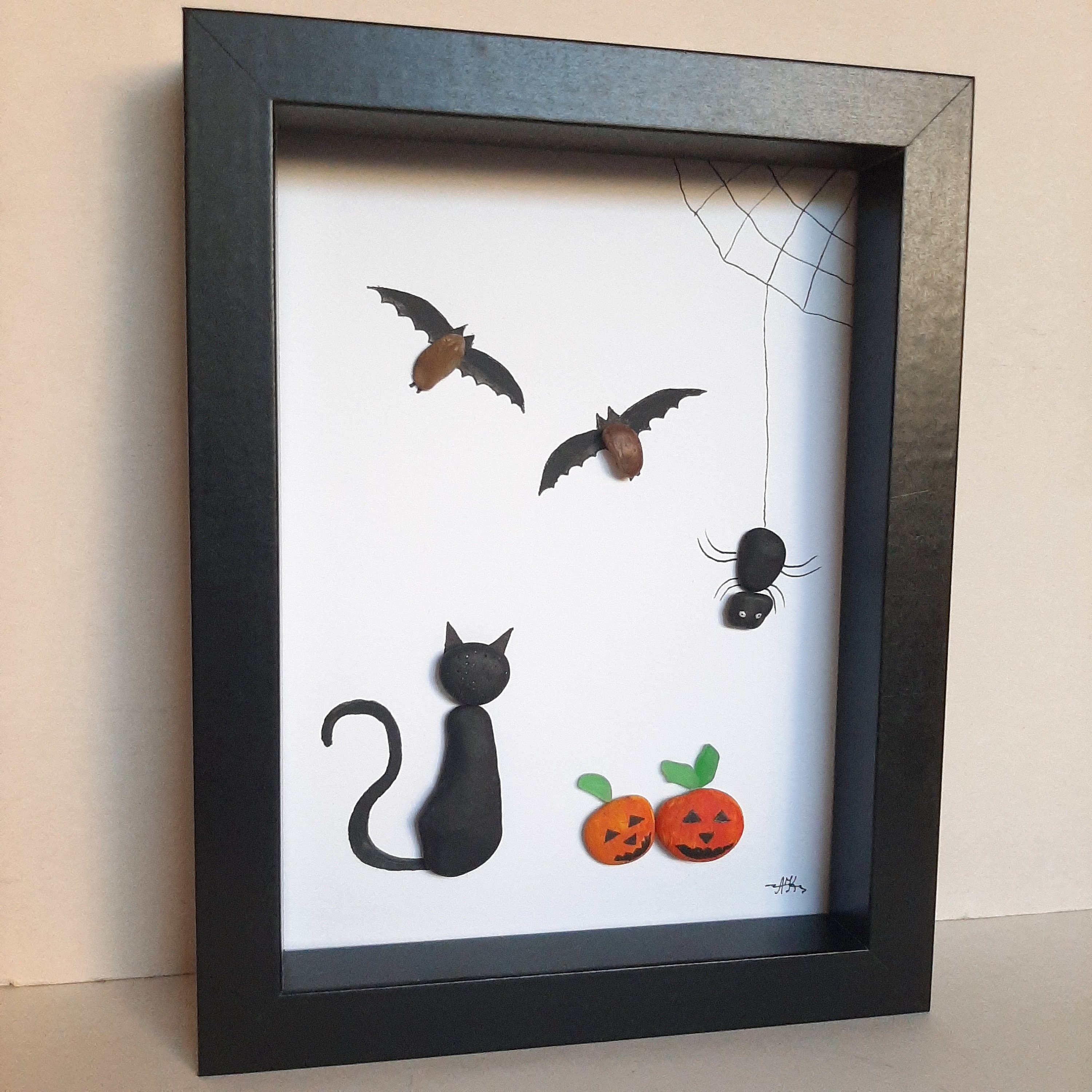 Pebble Art Halloween Decoration, Spider, Pumpkin, Cat, Bats - Etsy