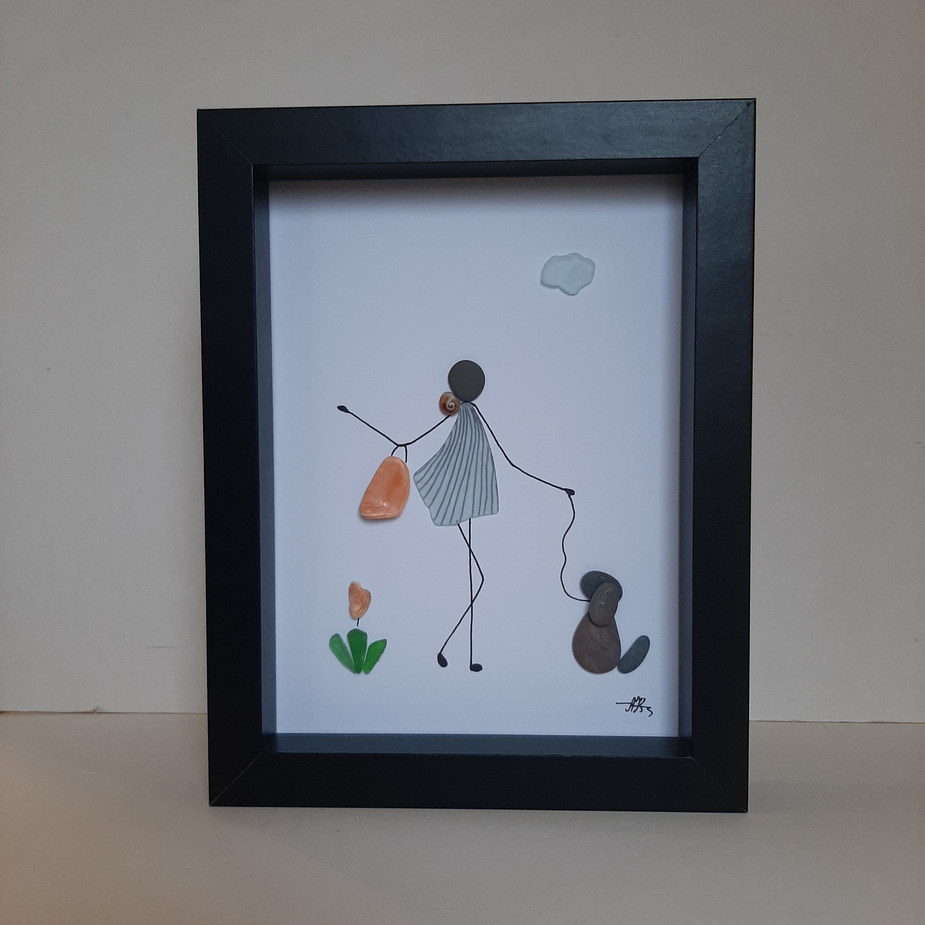 Pebble Art Lady With a Dog, Sea Glass Art, Woman and Dog, Beach Picture ...