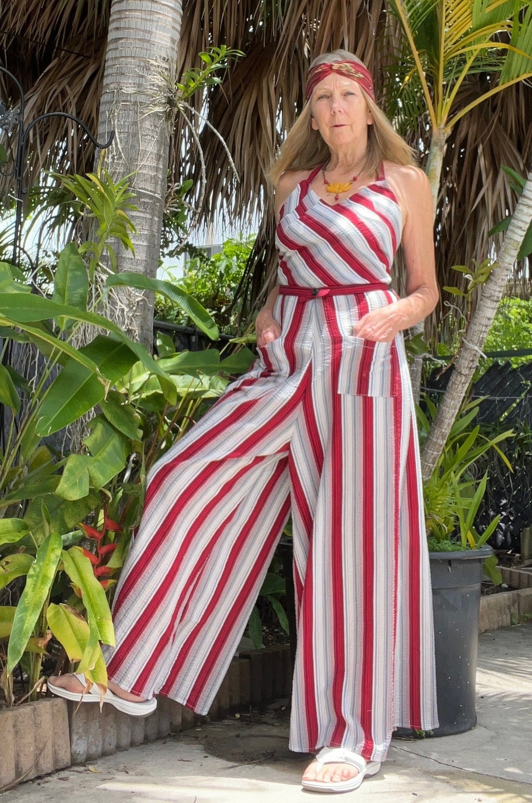 1930s Style Beach Pyjamas Halter Jumpsuit Seersucker - Etsy