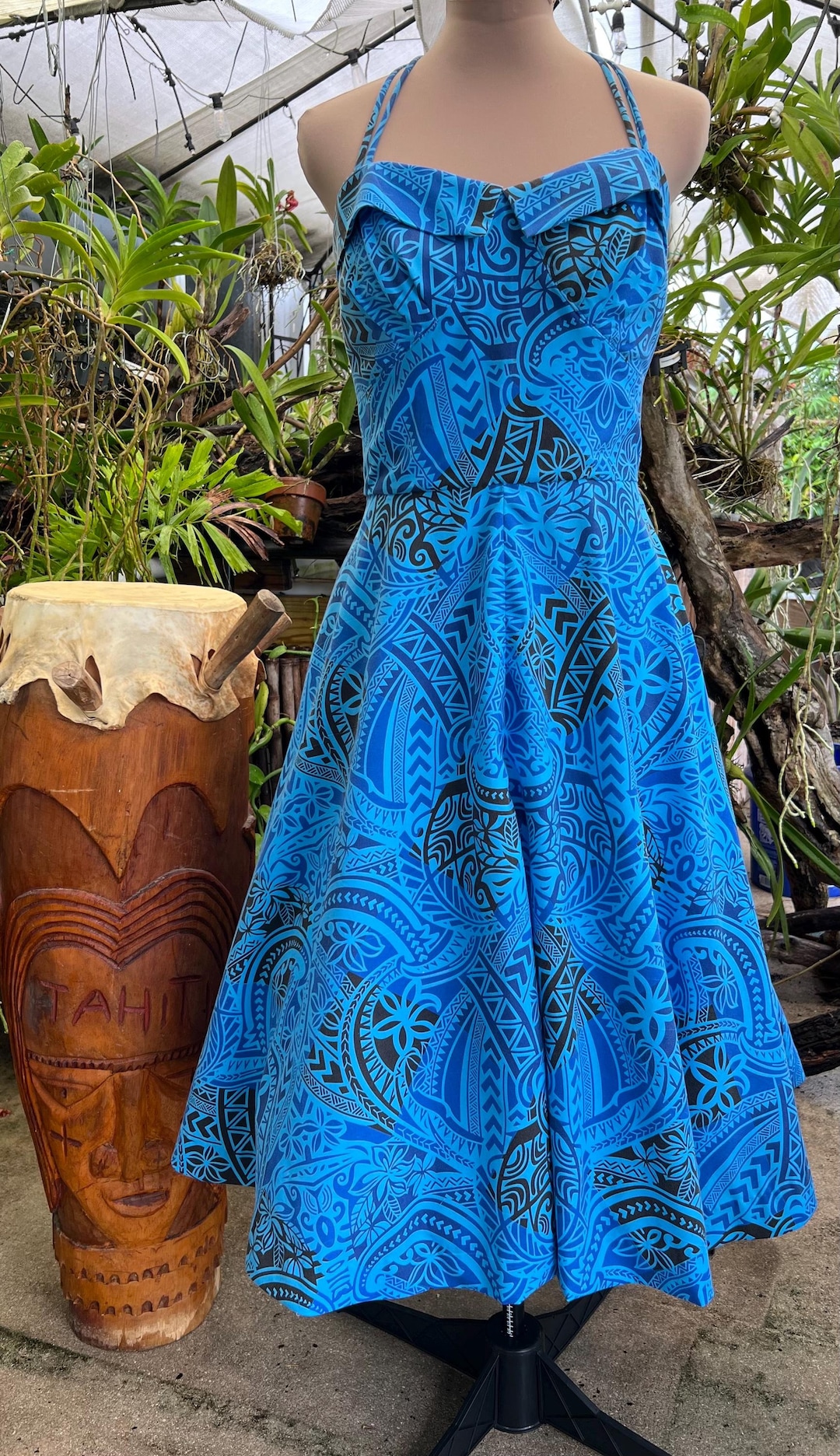 Vintage Style Polynesian Tapa Print 1950’s Dress Full Skirt - Etsy