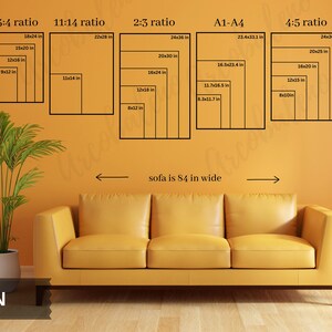 Living Room Wall Art Size Guide, Frame Sizing Mockup, Poster Size Chart ...