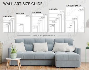 Bedroom Wall Art Size Guide ~ Frame Sizing Mockup ~ Poster Size Chart ...