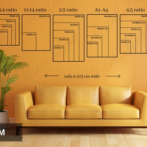 Living Room Wall Art Size Guide, Frame Sizing Mockup, Poster Size Chart ...