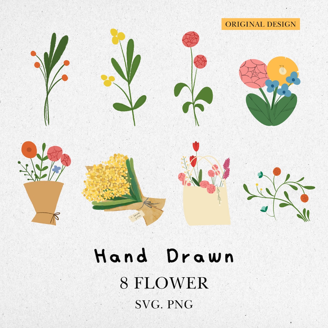 Hand Drawn Flower SVG PNG- Botanical Line Art, Wedding Invitation ...
