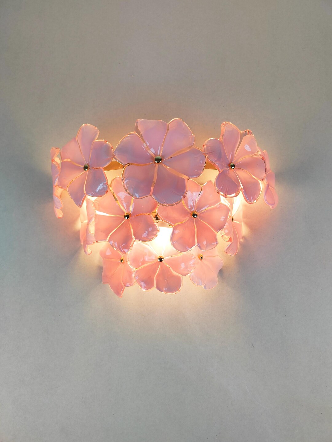 Murano Glass Pink Flowers Wall Sconce - Etsy