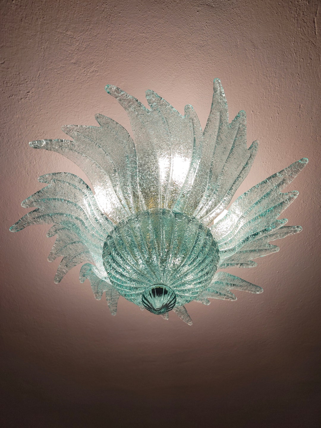 Murano Glass Flush Mount With Green "air" Leaves - Etsy