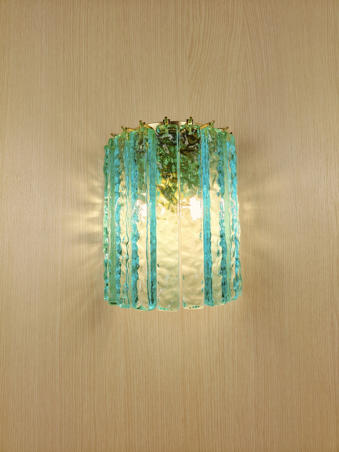Murano Glass Green Teal Icy Bars Wall Sconce - Etsy