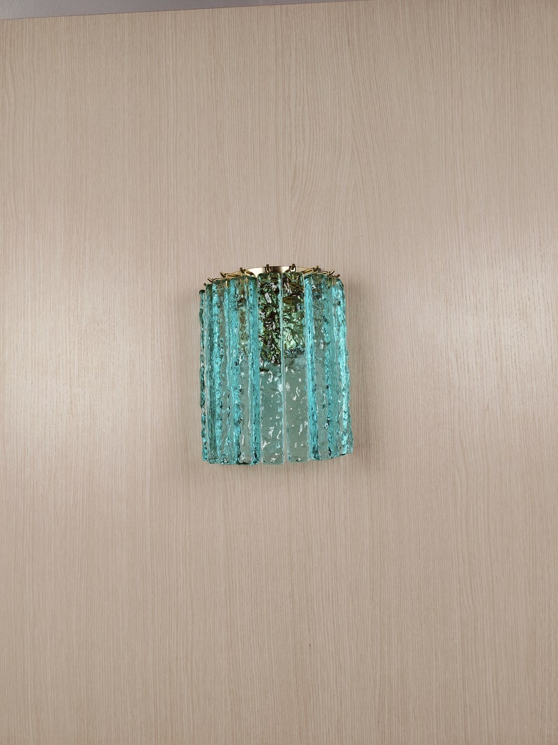 Murano Glass Green Teal Icy Bars Wall Sconce - Etsy