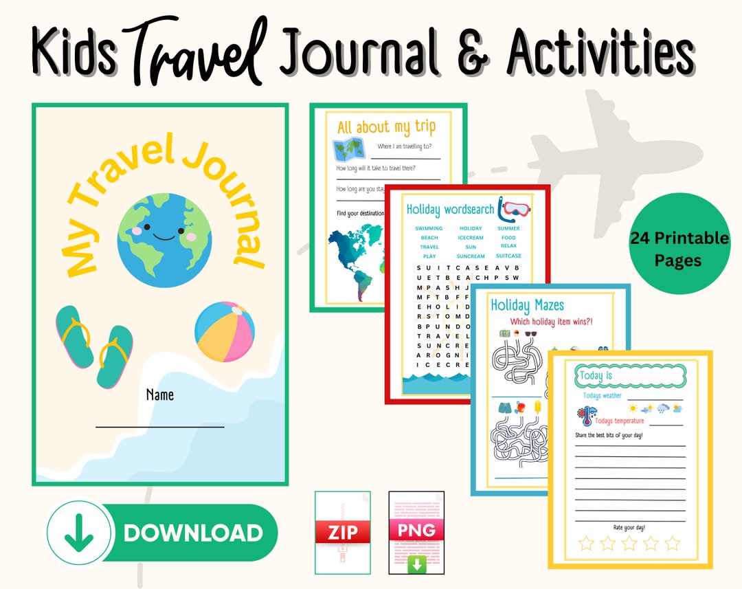 Diario de viaje para niños imprimible y actividades divertidas, diario ...