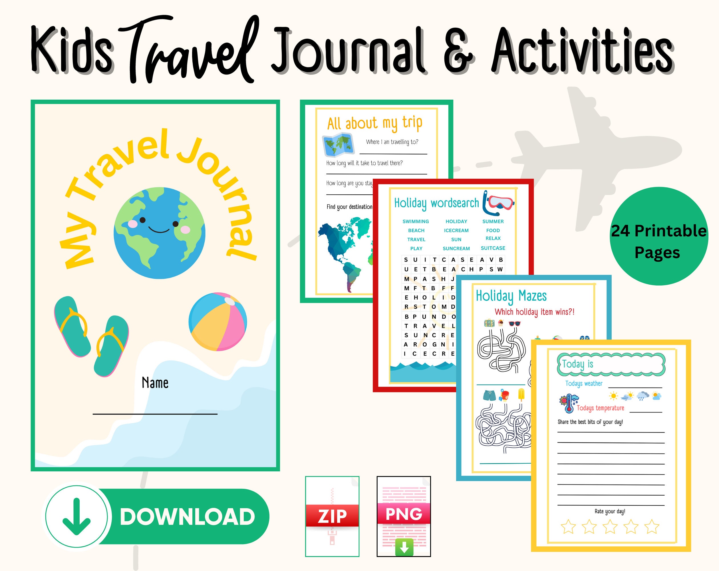 Printable Kids Travel Journal & Fun Activities, Holiday Journal, Travel ...