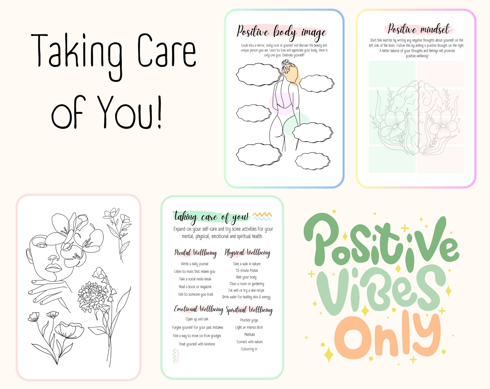 Printable Self-care Checklist Bundle, Mindfulness Mental Health Kit ...