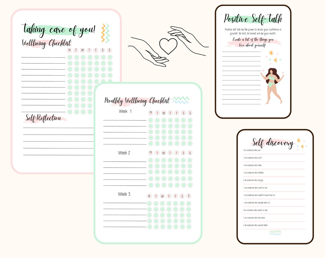 Printable Self-care Checklist Bundle, Mindfulness Mental Health Kit ...