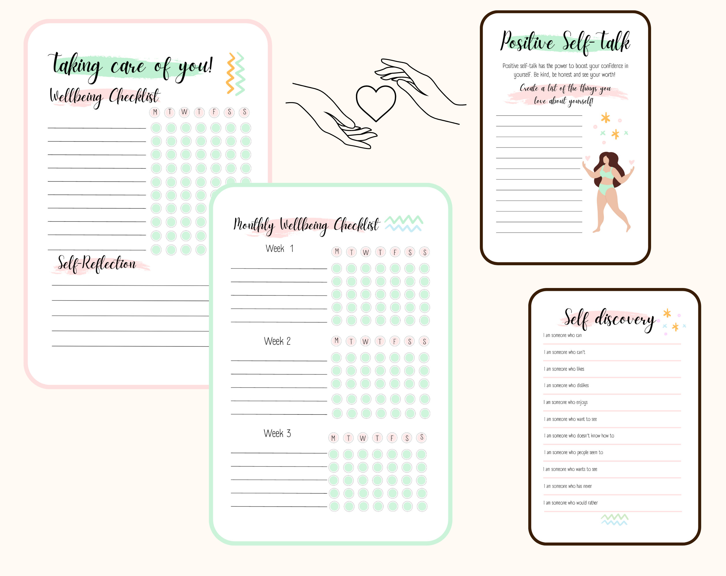 Printable Self-care Checklist Bundle, Mindfulness Mental Health Kit ...