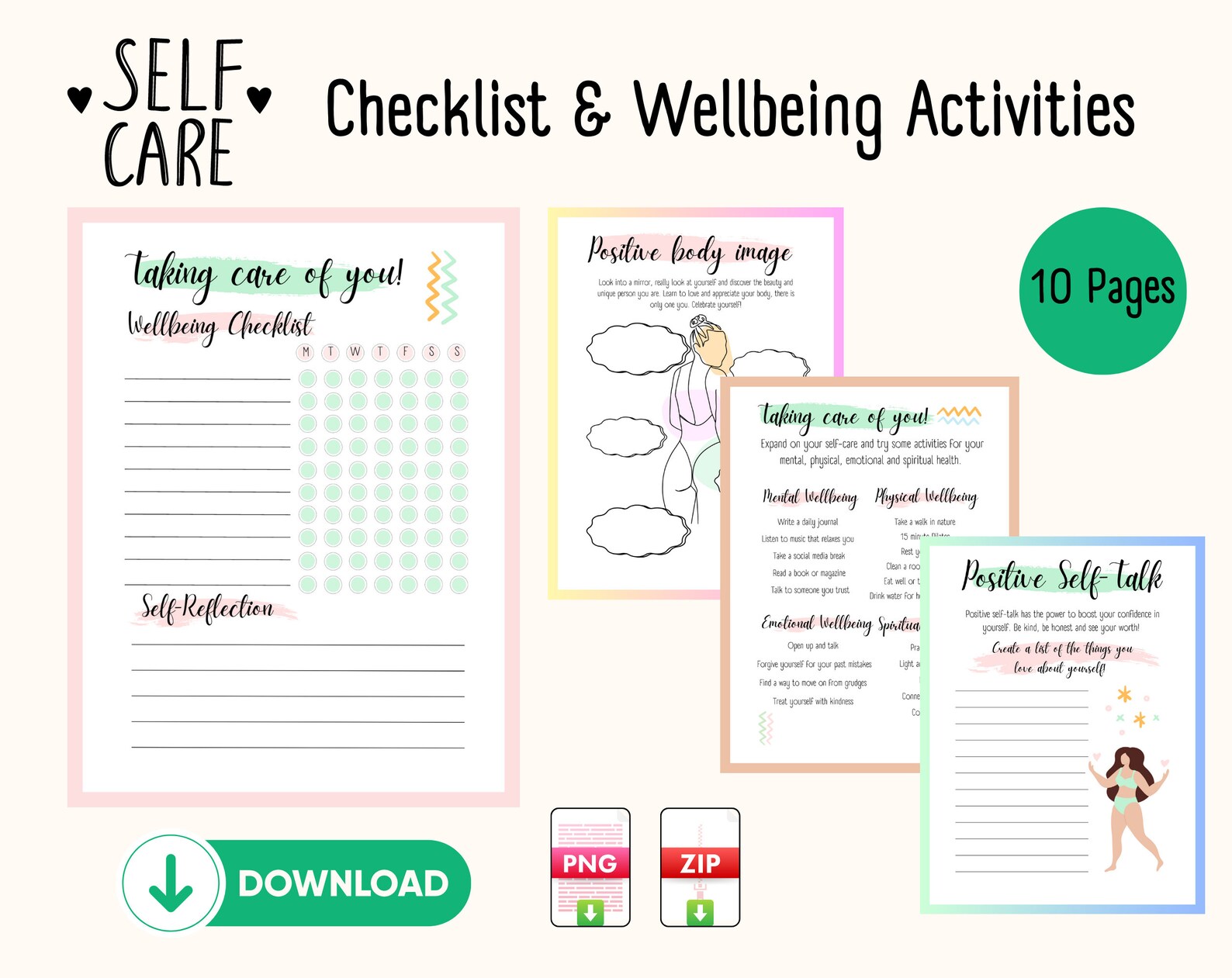 Printable Self-care Checklist Bundle, Mindfulness Mental Health Kit ...